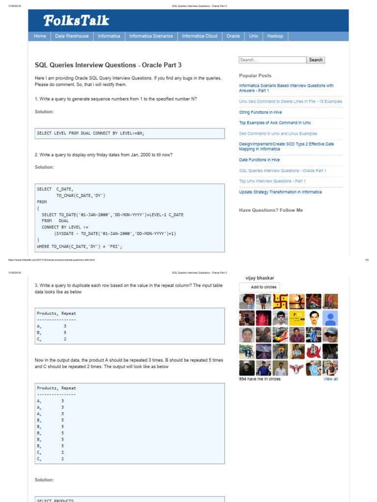 SQL Queries Interview Questions - Oracle Part 3 | PDF | Information Retrieval | Data Management ...