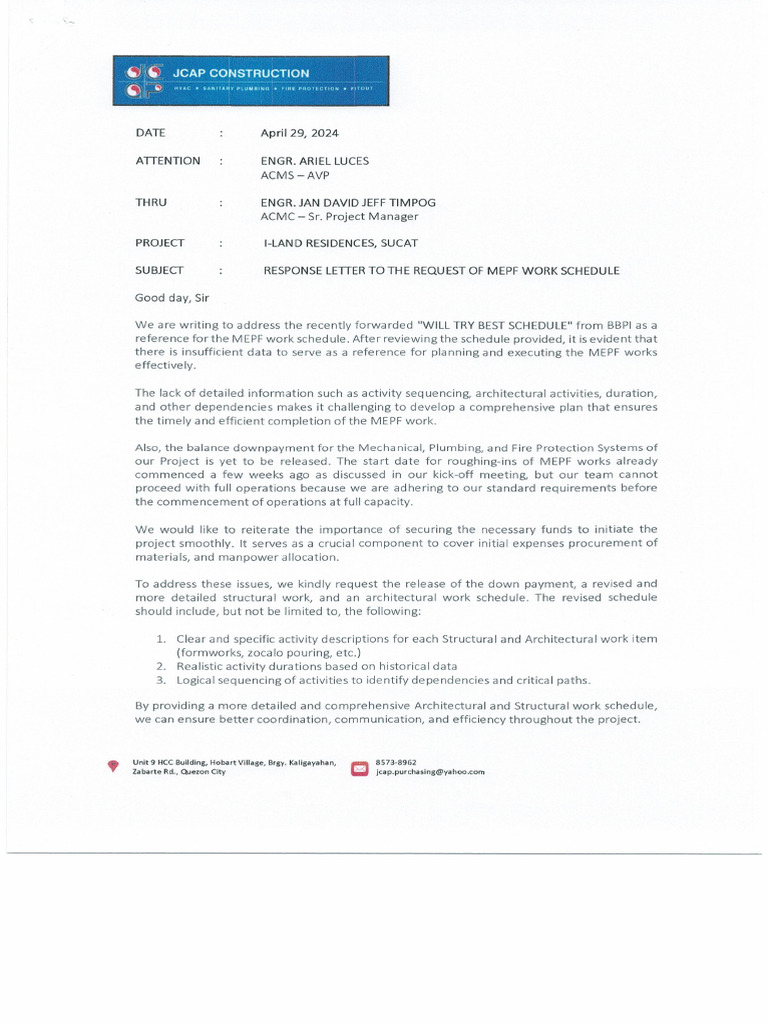 Letter JCAP-004 Response-Letter-WILLTRYBESTSCHED | PDF