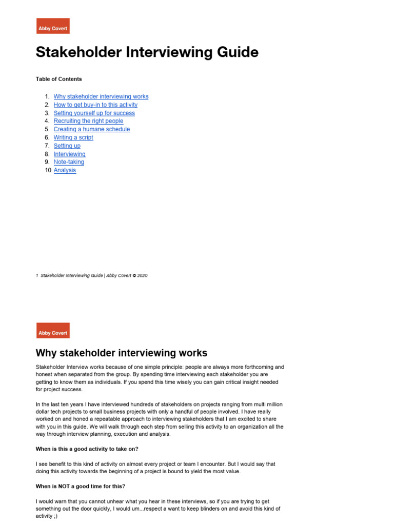 Stakeholder Interview Guide by Abby Covert | PDF | Experience