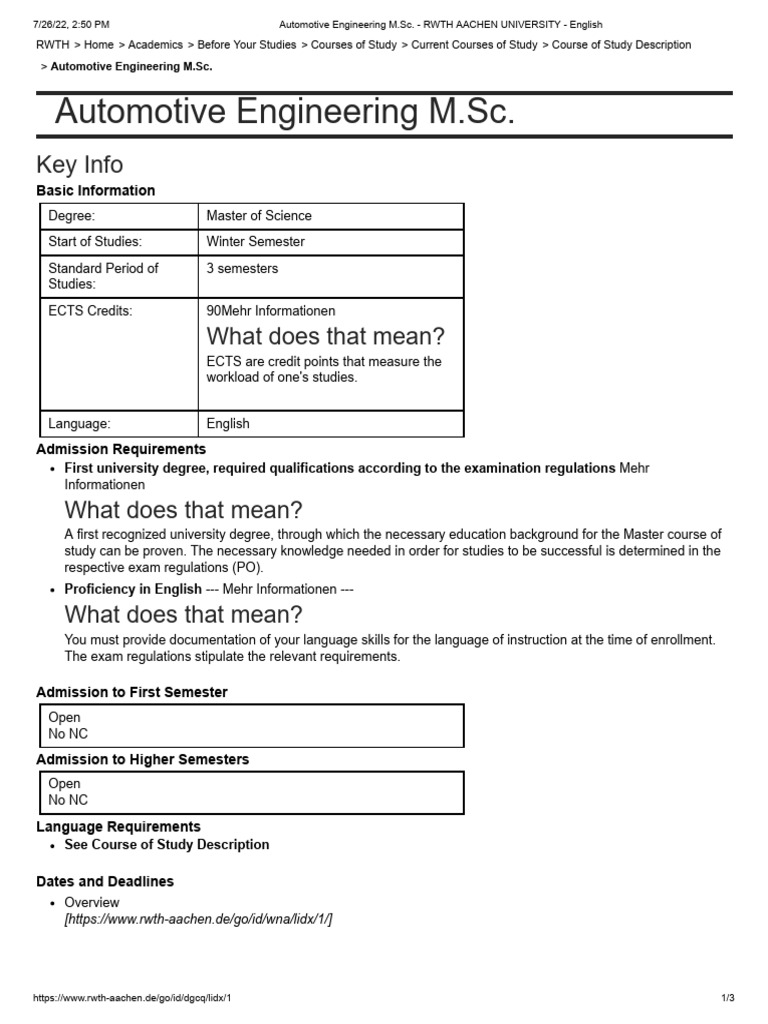 M.Sc. in Automotive Engineering | PDF | Academic Degree | Thesis