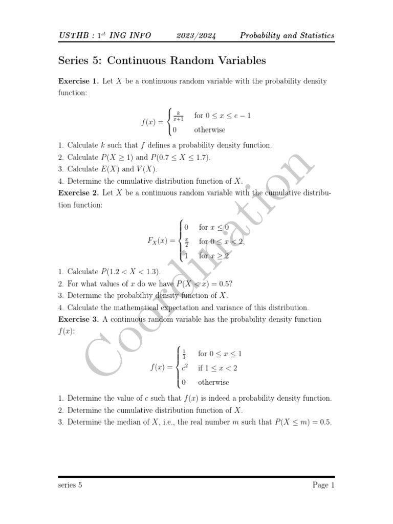 Series 5 | PDF | Probability Distribution | Probability Density Function
