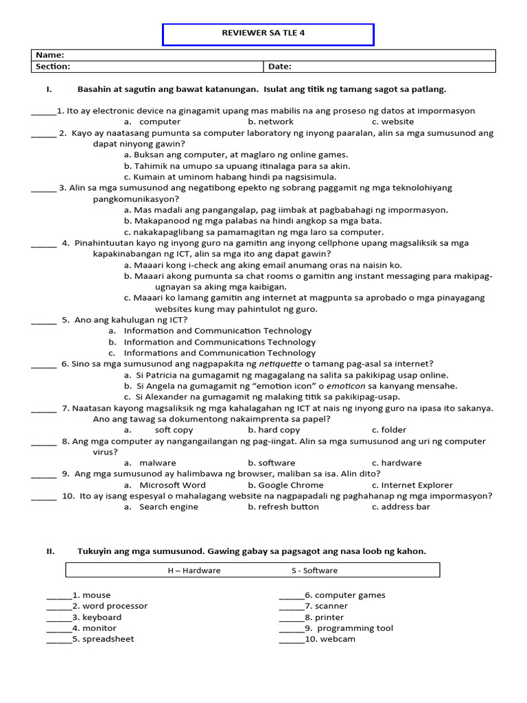 REVIEWER in TLE 4 | PDF