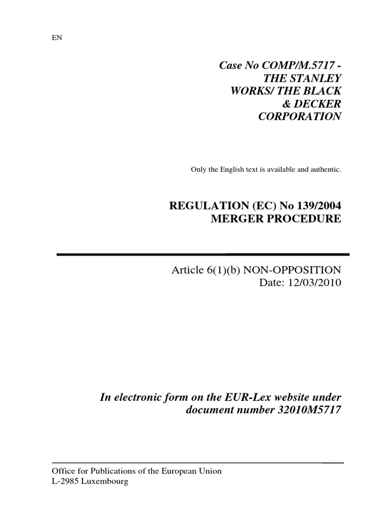 Stanley - Black & Decker Merger | PDF | Market (Economics) | Market ...