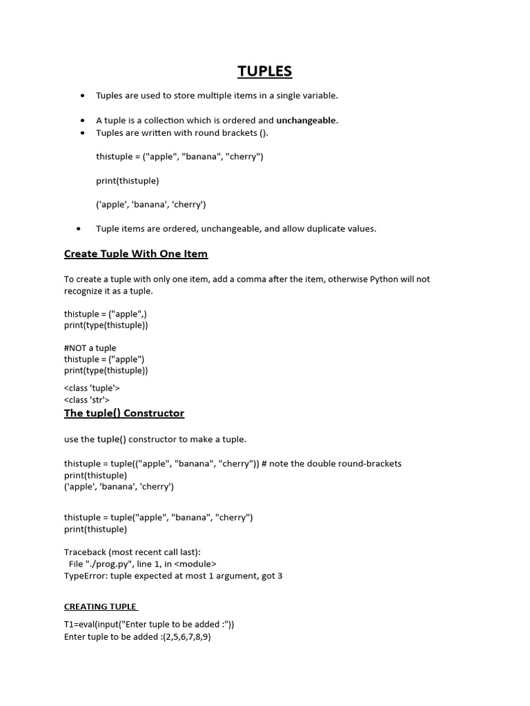 TUPLES | PDF | Bracket | Parameter (Computer Programming) TUPLES | PDF | Bracket | Parameter (Computer Programming)