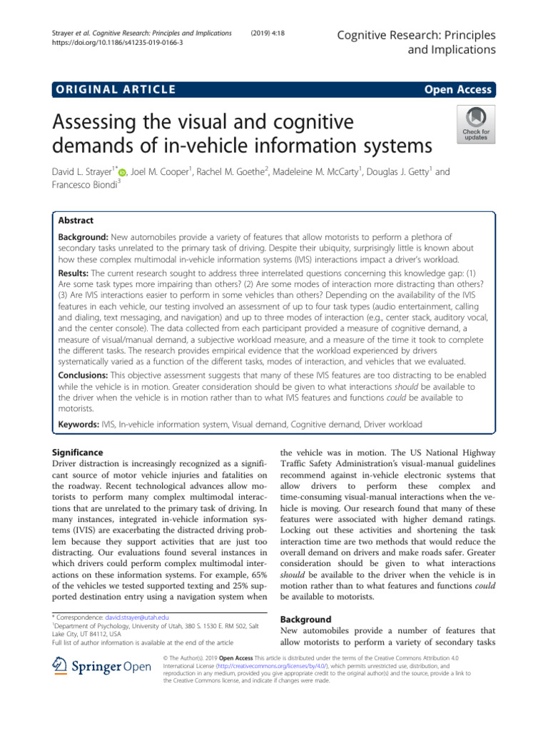 Assessing the visual and cognitive demands of in-vehicle information systems | Download Free PDF ...