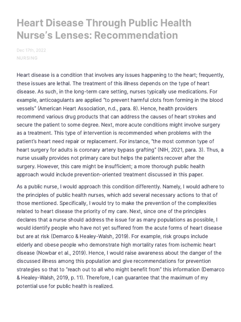 Heart Disease Through Public Health Nurse's Lenses - Recommendation ...