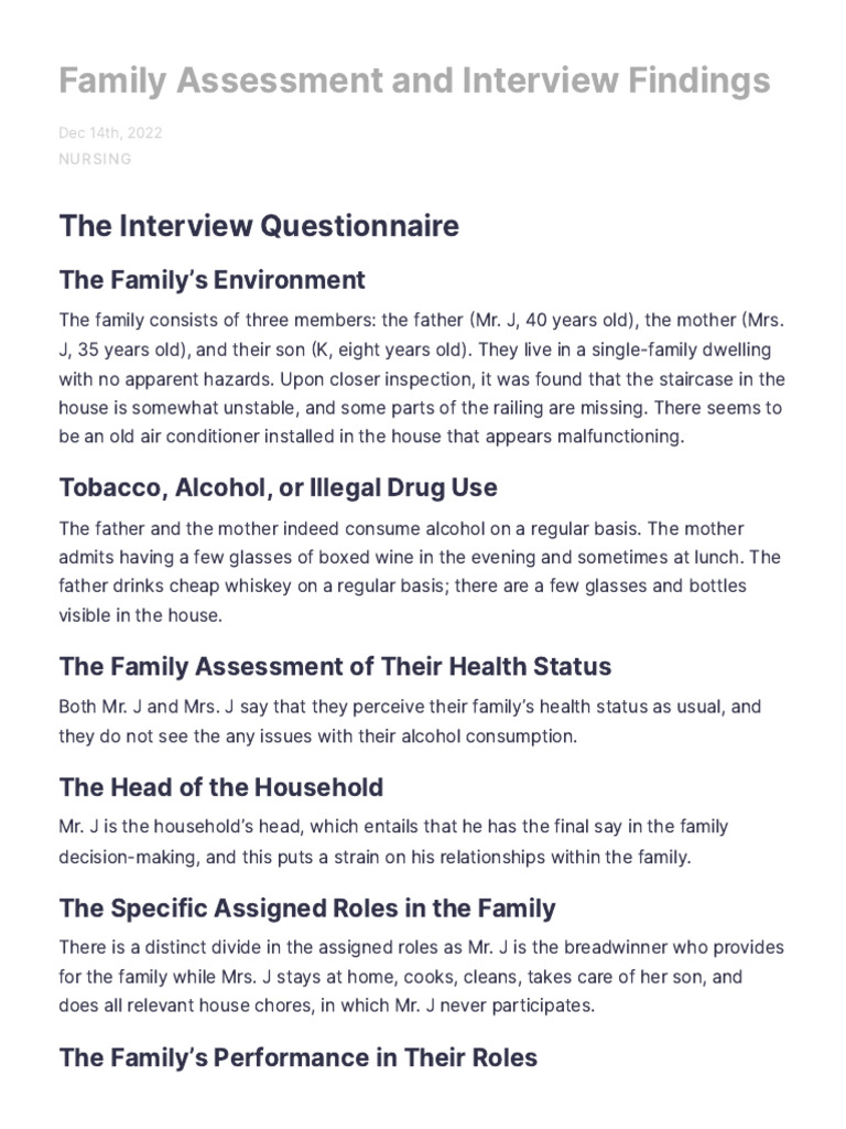 Family Assessment and Interview Findings - Essay Example | PDF ...