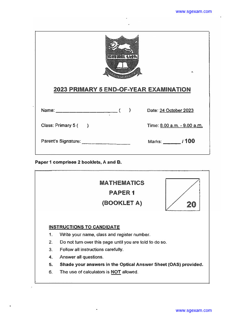 2023-P5-Maths-End Of Year Exam-Tao Nan | PDF | Science