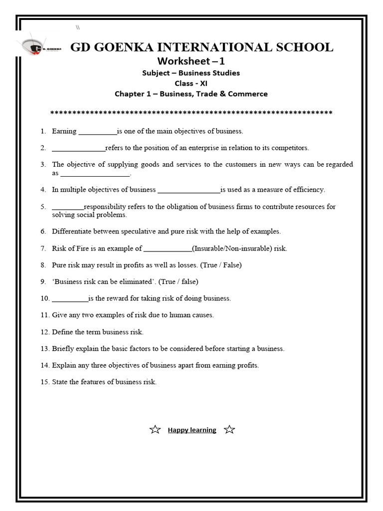 11 BST Worksheet CH 1 | PDF | Business