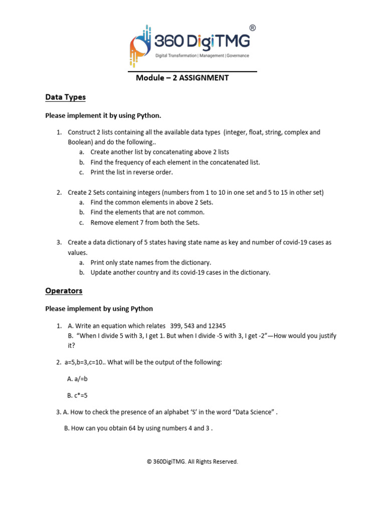 Module 2 Data types, Operators, variables Assignment | PDF | Data Type ... Module 2 Data types, Operators, variables Assignment | PDF | Data Type ...