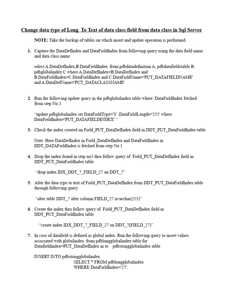 Steps To Change DatafieldType in DataClass | PDF