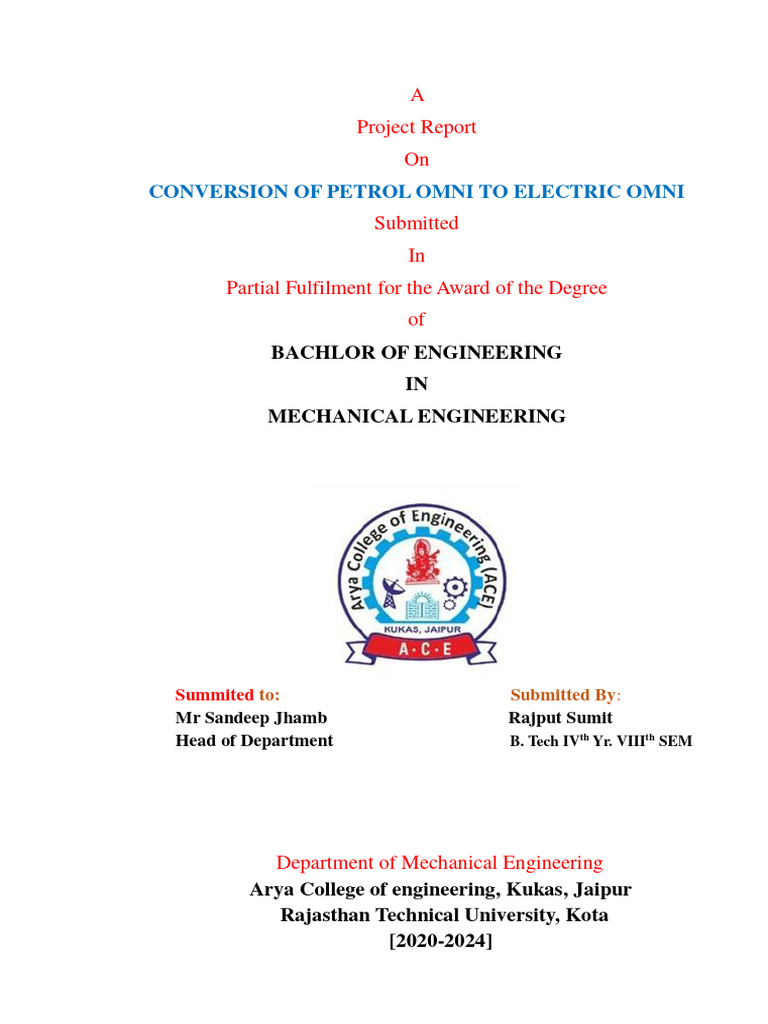 Ev Omni Project Report by Rajput Sumit 01 | PDF | Electric Vehicle | Electric Motor
