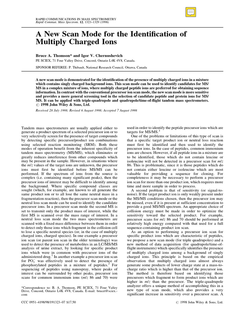 A New Scan Mode For The Identification of Multiply Charged Ions | PDF ...