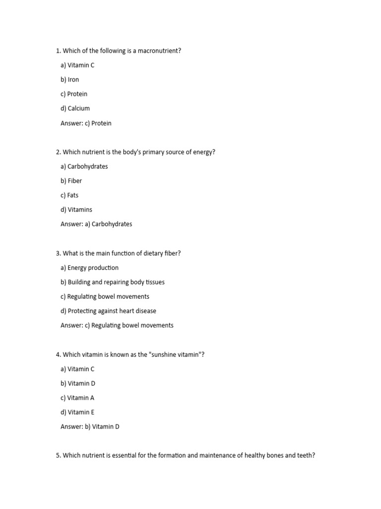 Nutrition Quiz | PDF | Nutrients | Vitamin