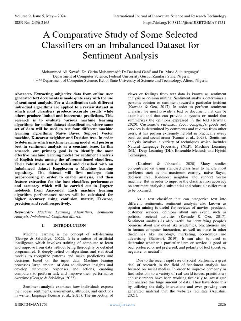 A Comparative Study of Some Selected Classifiers On An Imbalanced ...