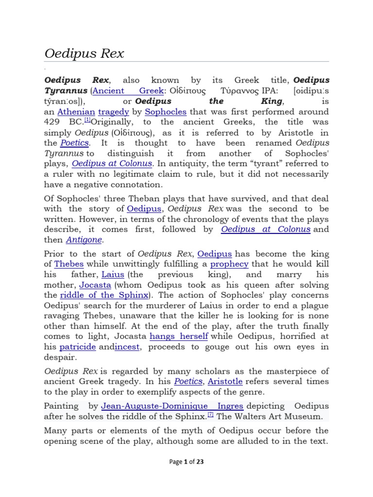 Oedipus Rex: Tragedy of Fate | PDF | Oedipus | Sophocles