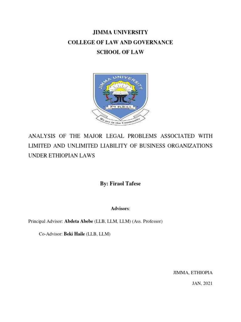 Firaol T - Thesis Final Version | PDF | Limited Liability | Legal Liability