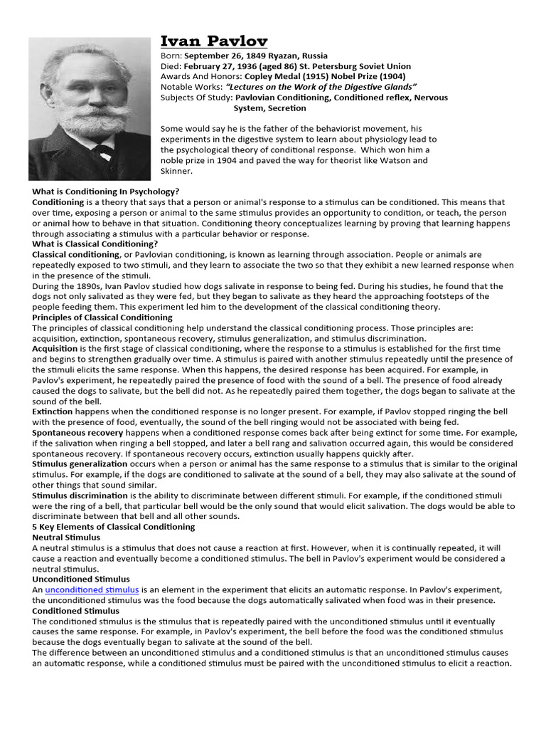 Ivan Pavlov Pdf Classical Conditioning Learning