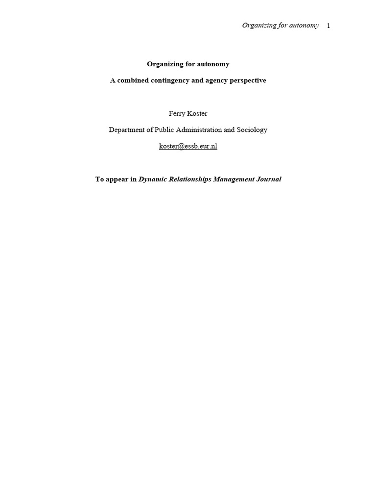 Koster 2020 - Organizing For Autonomy DRMJ | PDF | Hypothesis | Autonomy
