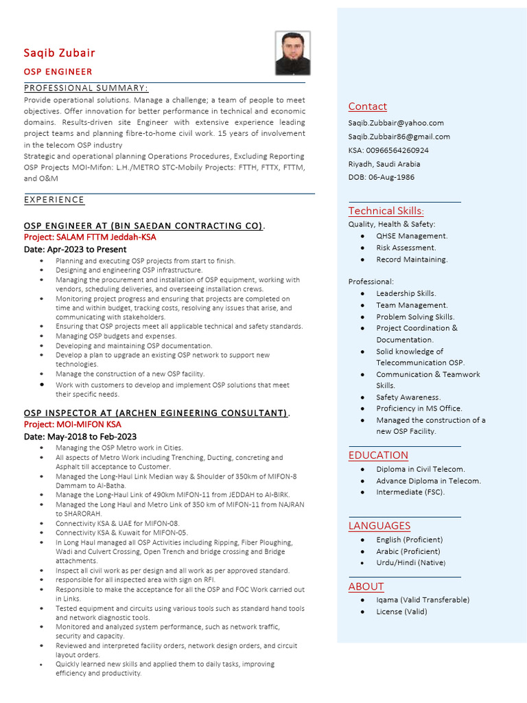 Saqib Zubair - Resume PDF | PDF | Fiber To The X | Optical Fiber