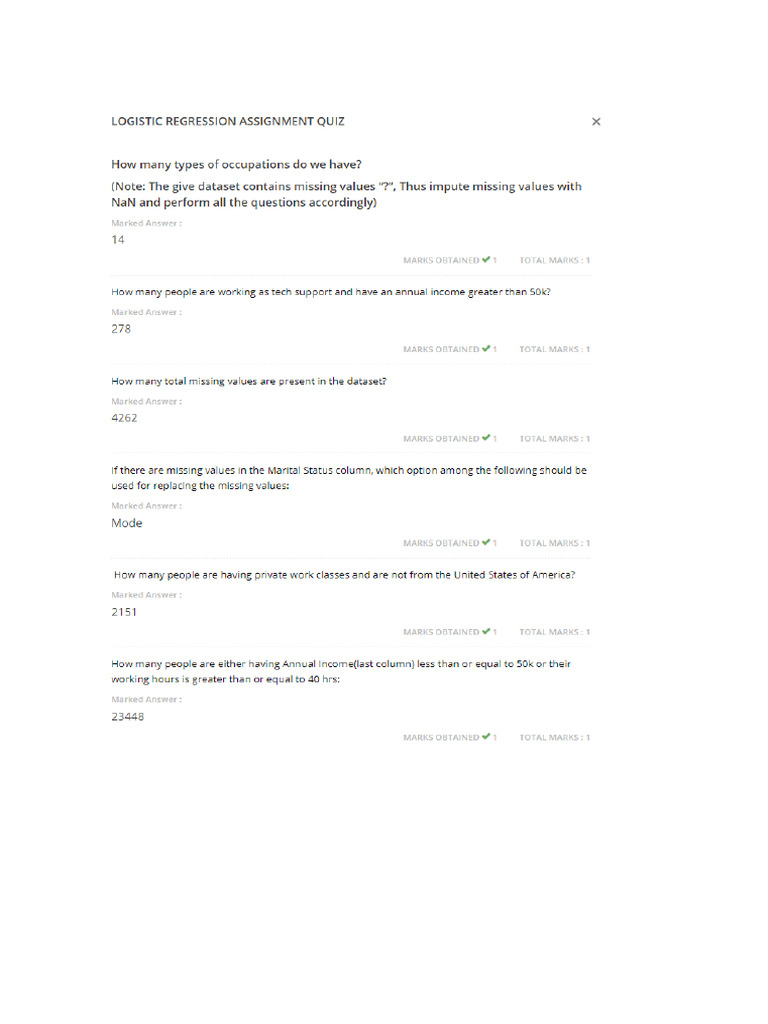 Logistic Regression Assignment Quiz | PDF