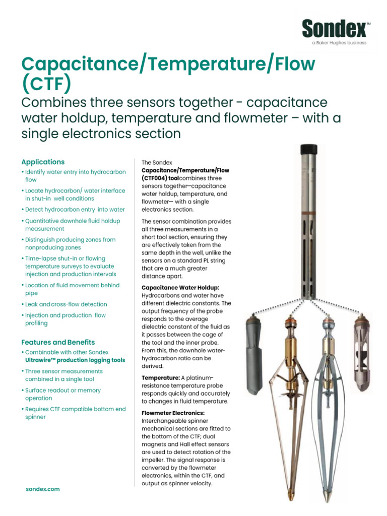 Sondex Capacitance Temperature Flow CTF Spec | PDF
