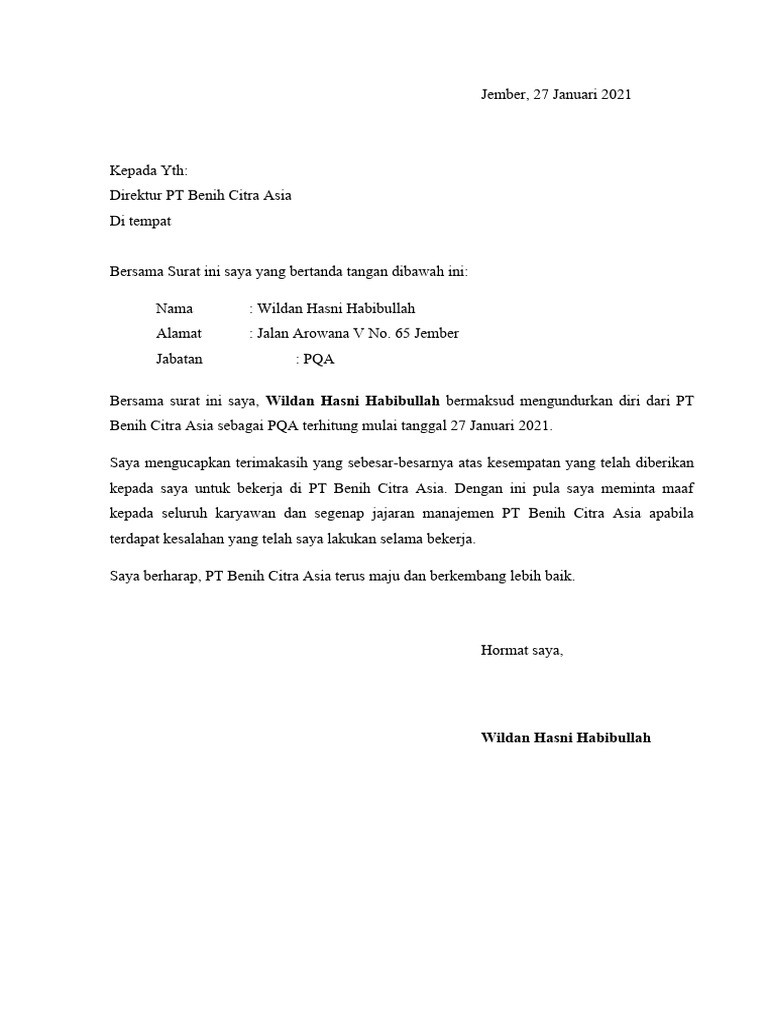 Surat Resign | PDF | Bisnis
