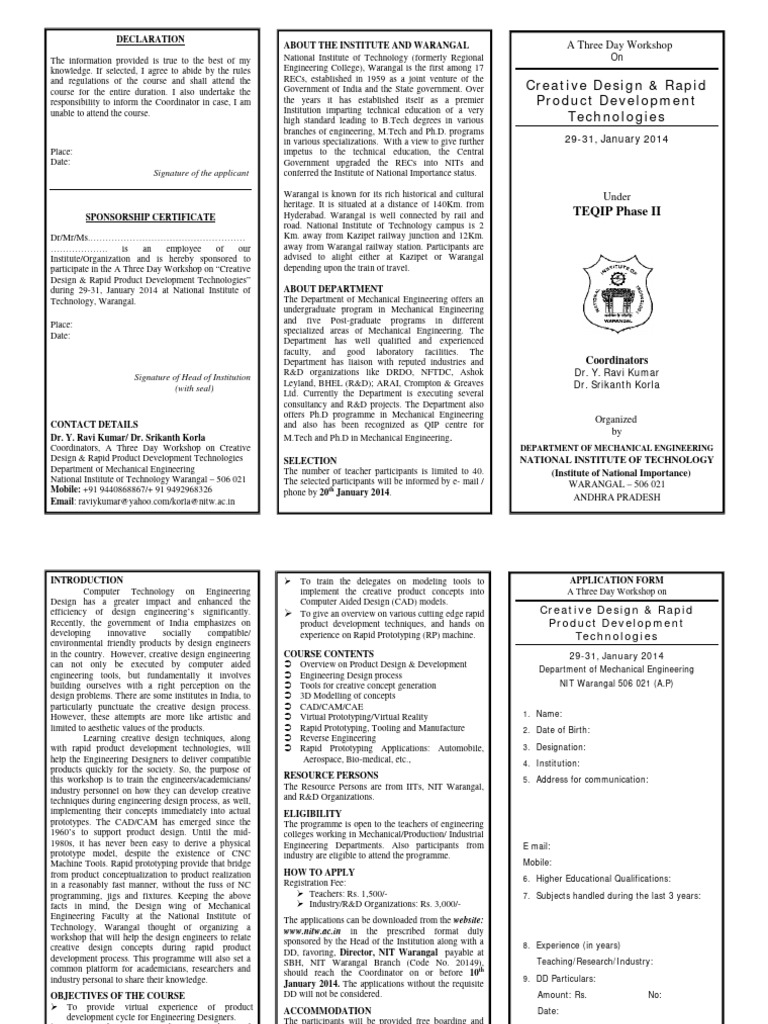Brouchure_Final NIT-W | Download Free PDF | Engineering | Engineering Design Process