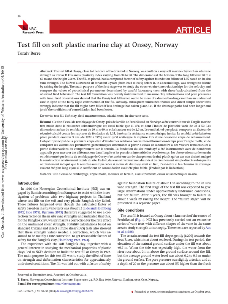 Test Fill on Soft Marine Clay in Norway | PDF | Fracture | Soil Mechanics