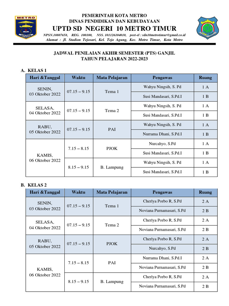Jadwal PTS GANJIL 2022-2023 | PDF