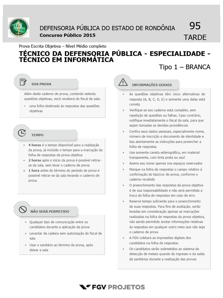 DEF RO Tecnico Da Defensoria Publica - Especialidade - Tecnico em Informatica (Tecnico em ...