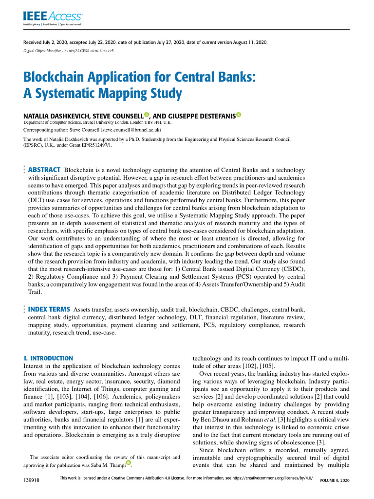 Blockchain Application For Central Banks - A Systematic Mapping Study | PDF | Banks | Central Banks