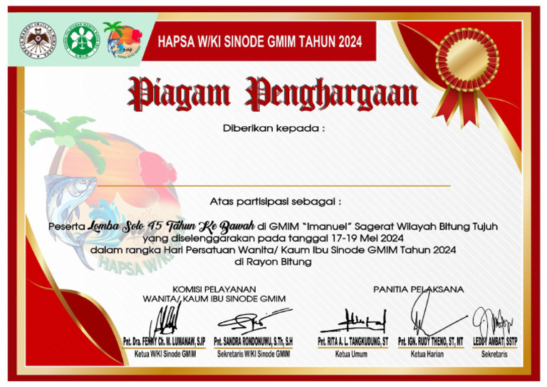 Format Piagam Penghargaan Wki | PDF