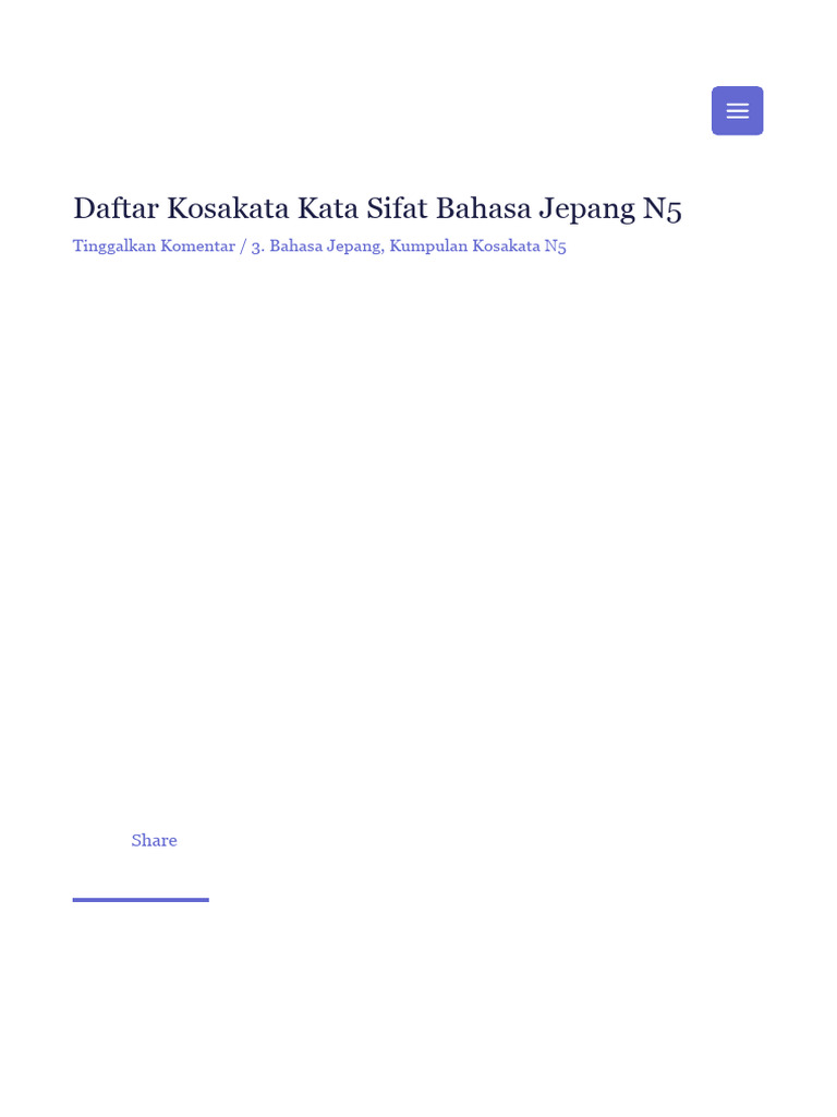 Daftar Kosakata Kata Sifat Bahasa Jepang N5 | PDF