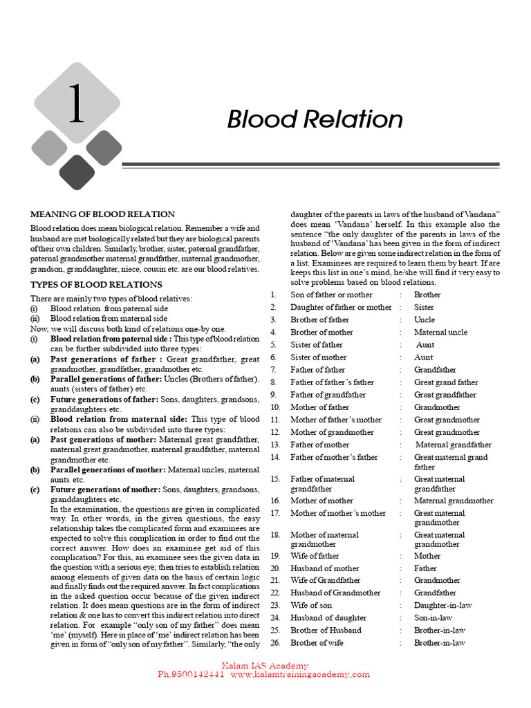 Blood Realtion Practice | PDF | Family | Grandparent