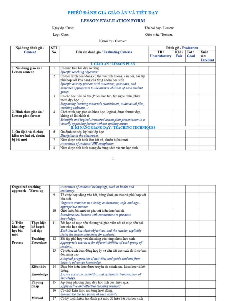Lesson Evaluation Form | PDF