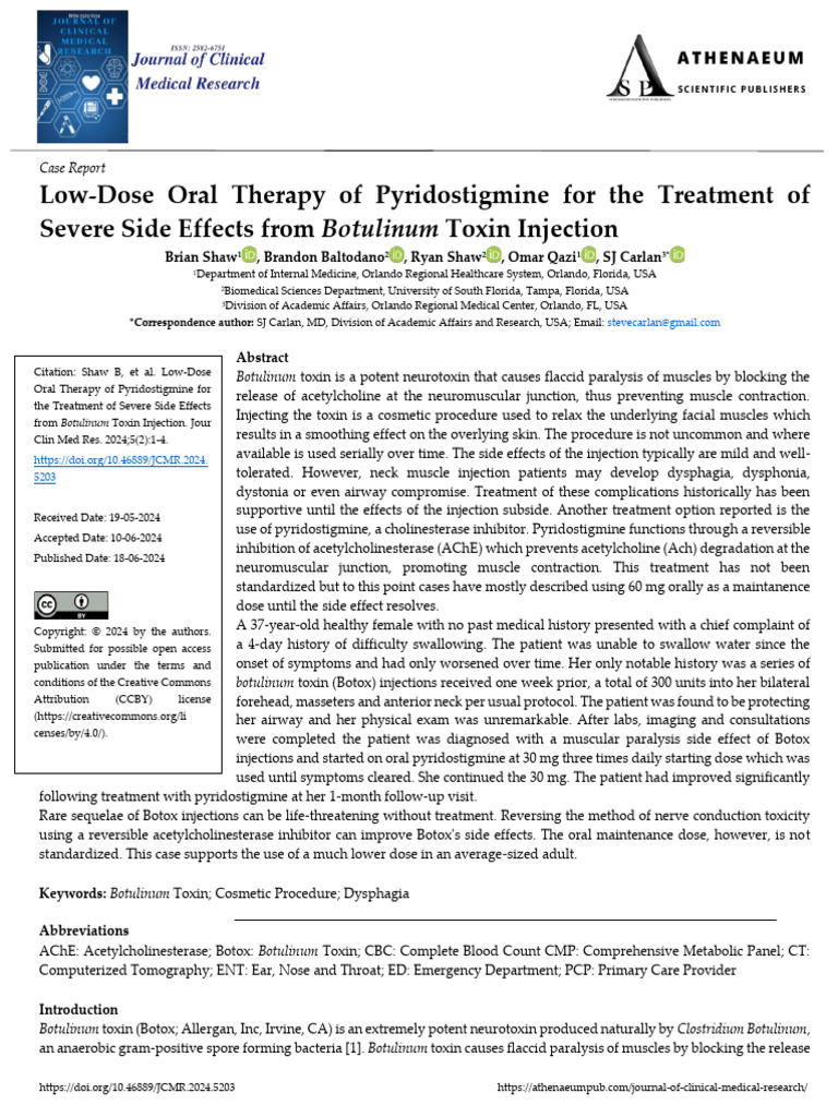 Low Dose Oral Therapy of Pyridostigmine For The Treatment of Severe ...