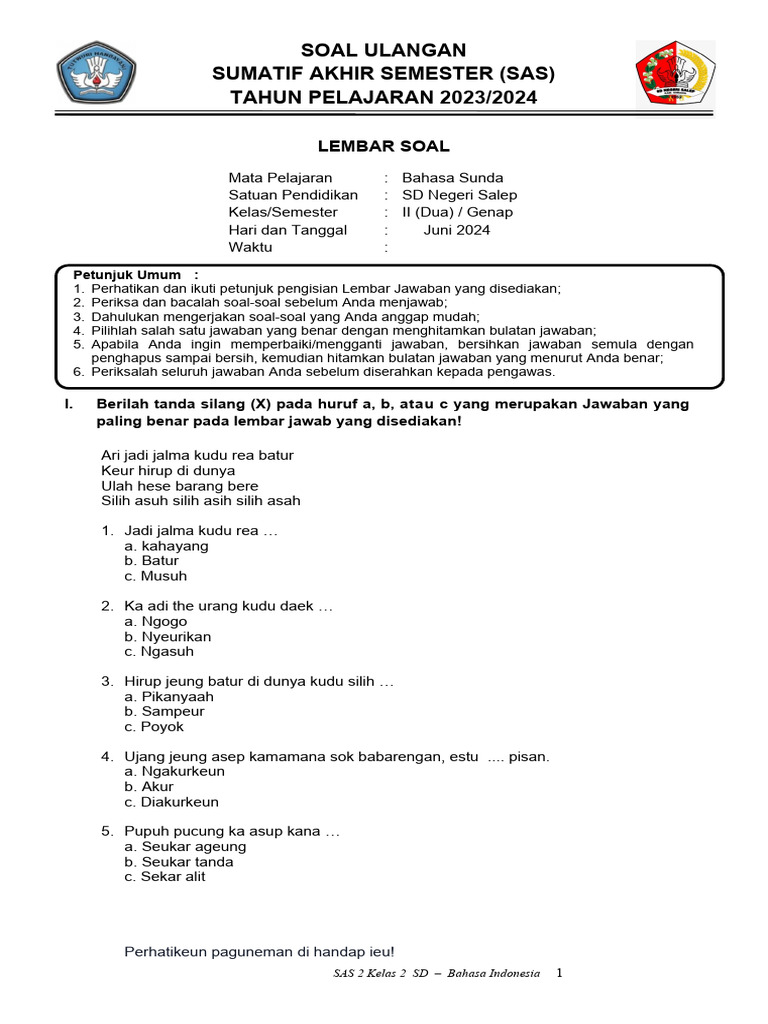 Sas 2 Kelas 2 - B Sunda | PDF