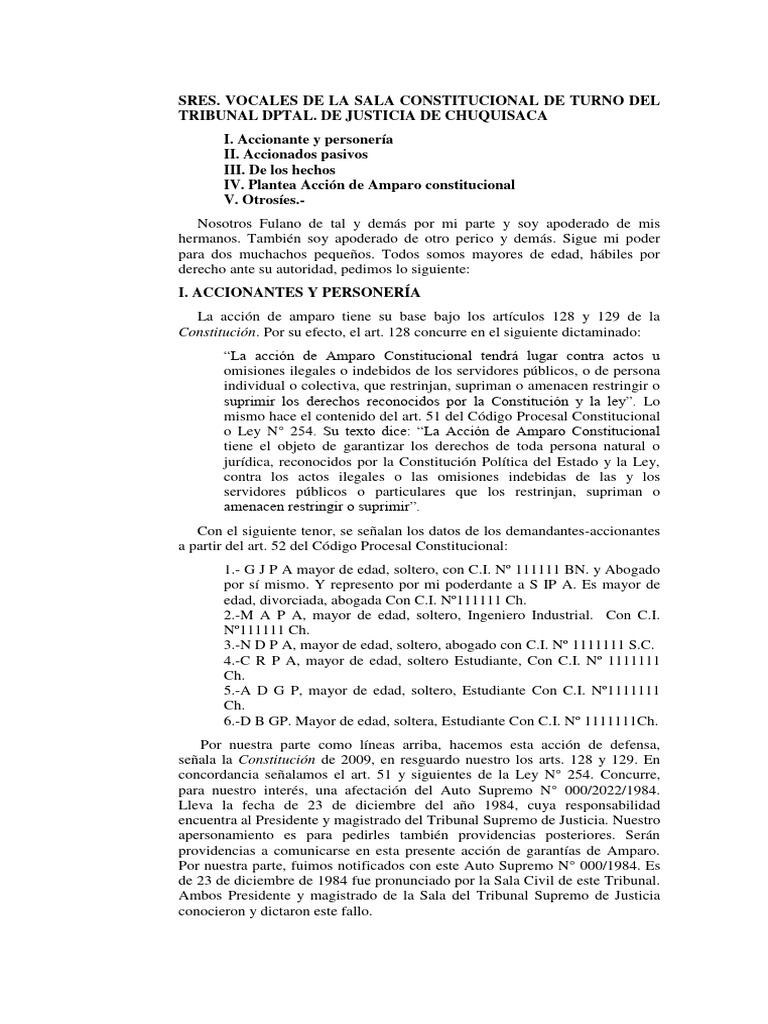 Modelo de Amparo Constitucional | PDF | Debido al proceso | Gobierno