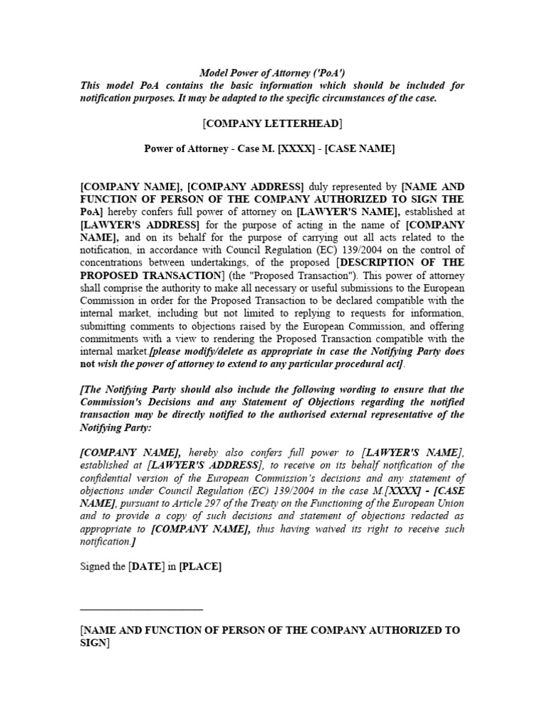 power_of_attorney_template_en | Download Free PDF | Power Of Attorney ...