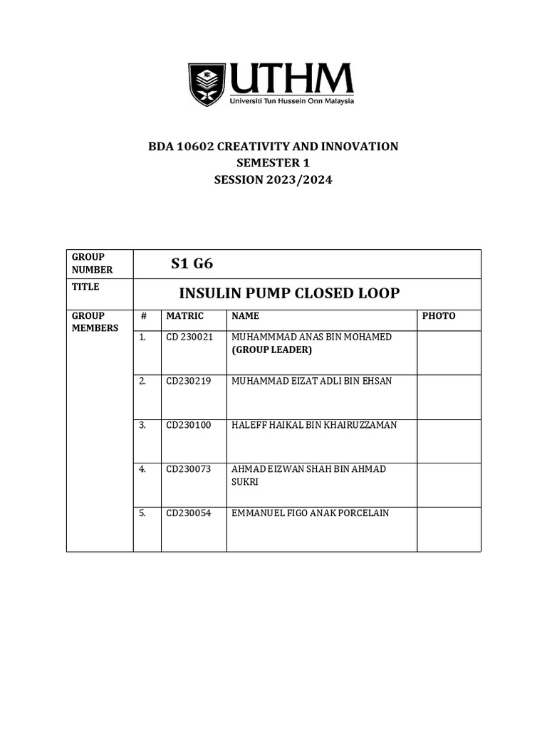 GROUP 6 - CLOSED LOOP INSULIN PUMP | PDF