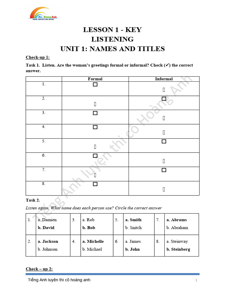 Lesson 1 - Key | PDF