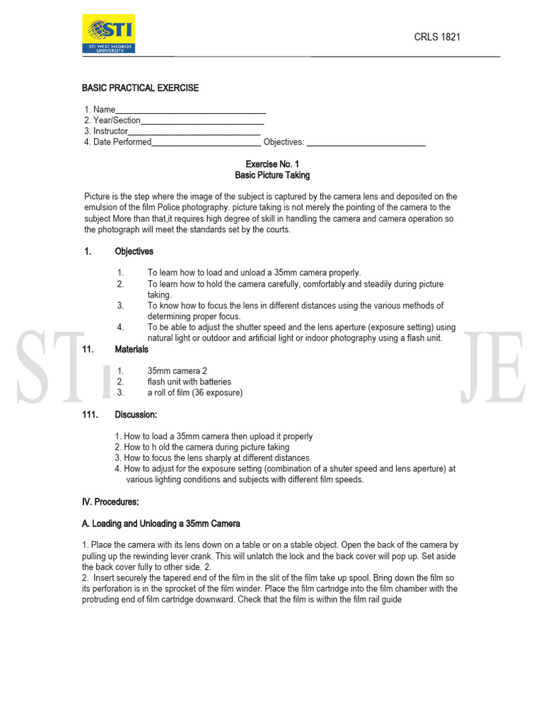 Photography Exercises - 1 3 | PDF | Camera | Exposure (Photography)