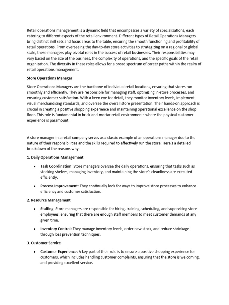 Retail Operations Management Overview | PDF | Retail | Operations ...