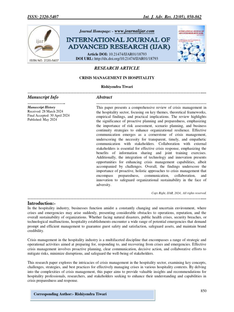 Crisis Management in Hospitality | PDF | Crisis Management | Emergency ...