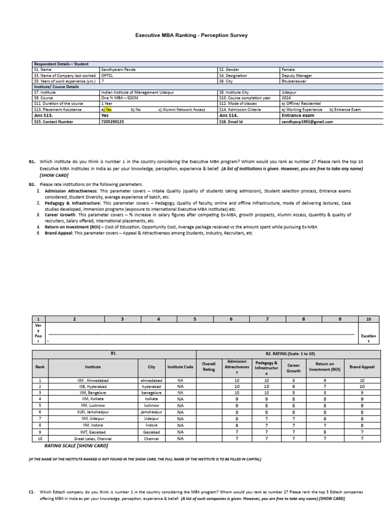 BT MDRA Perceptual Questionnaire - GSCM | Download Free PDF | Master Of ...