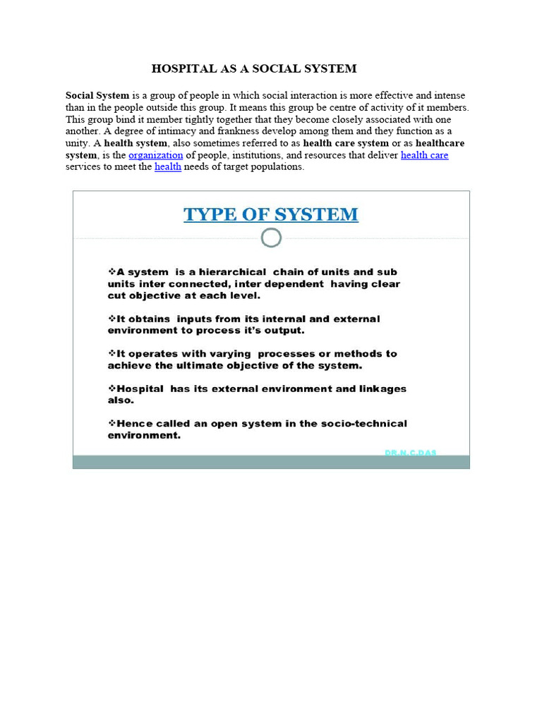 Hospital As A Social System | PDF | Hospital | Health Care