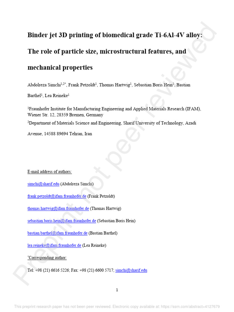 Binder Jet 3d Printing of Biomedical Grade Ti-6al-4v Alloy The Role of ...