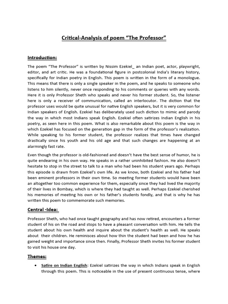 Critical Appreciation of Poem The Professor | PDF | Poetry | Metaphor