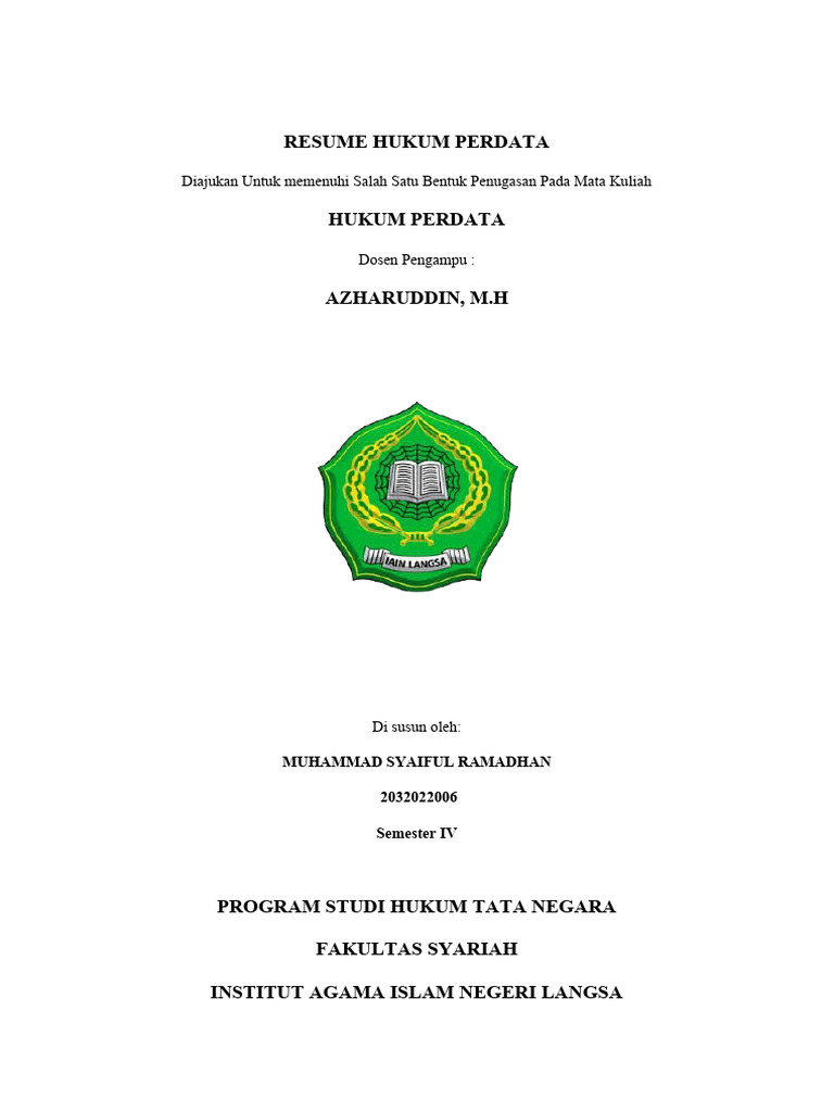 Resume Hukum Perdata Madan | PDF